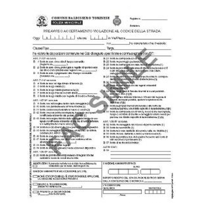 Blocco preavviso accertamento CdS INTESTATO NON NUMERATO